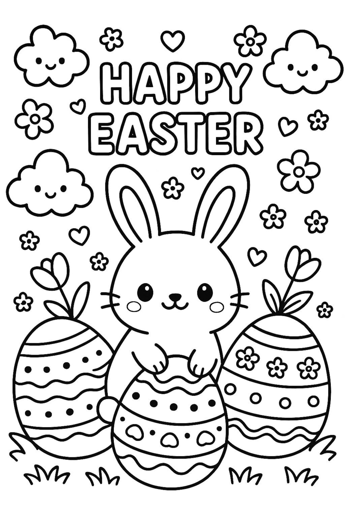 Kawaii Easter Coloring Page | Printable for Kids - Etsy