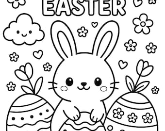 Easter Kawaii Coloring Page | Printable for Kids - Etsy