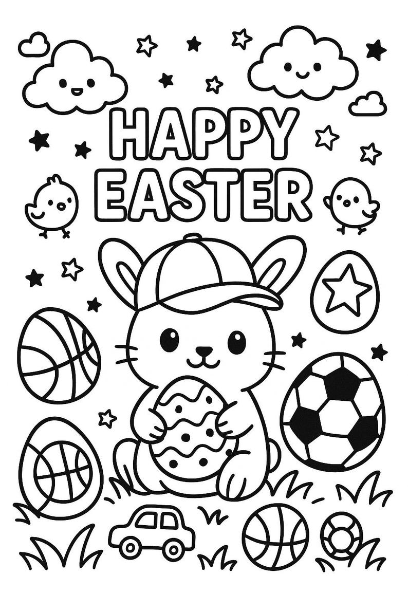 Easter Sports Themed Coloring Page - Download to Print - Etsy