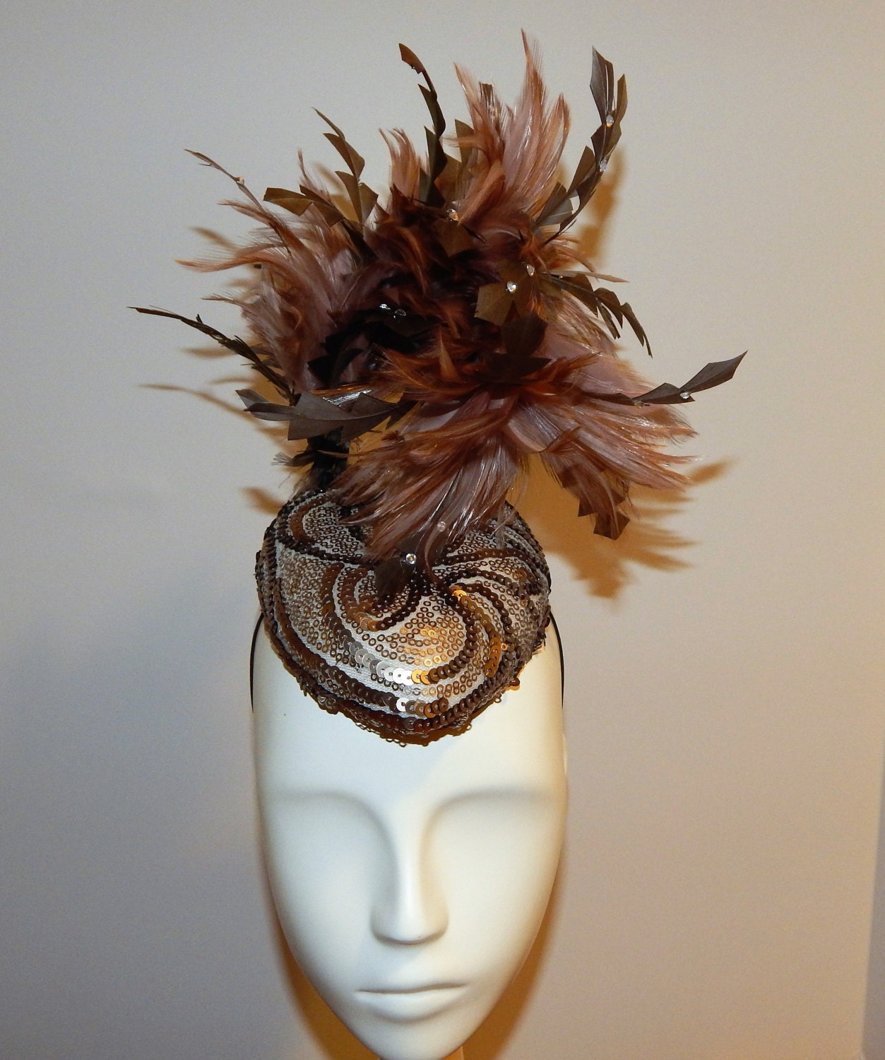 Bronze and Gun Metal Sequined Tear-drop Fascinator With - Etsy