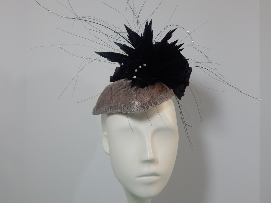 Grey With Black Feather Tear Drop Fascinator, Derby Hat - Etsy