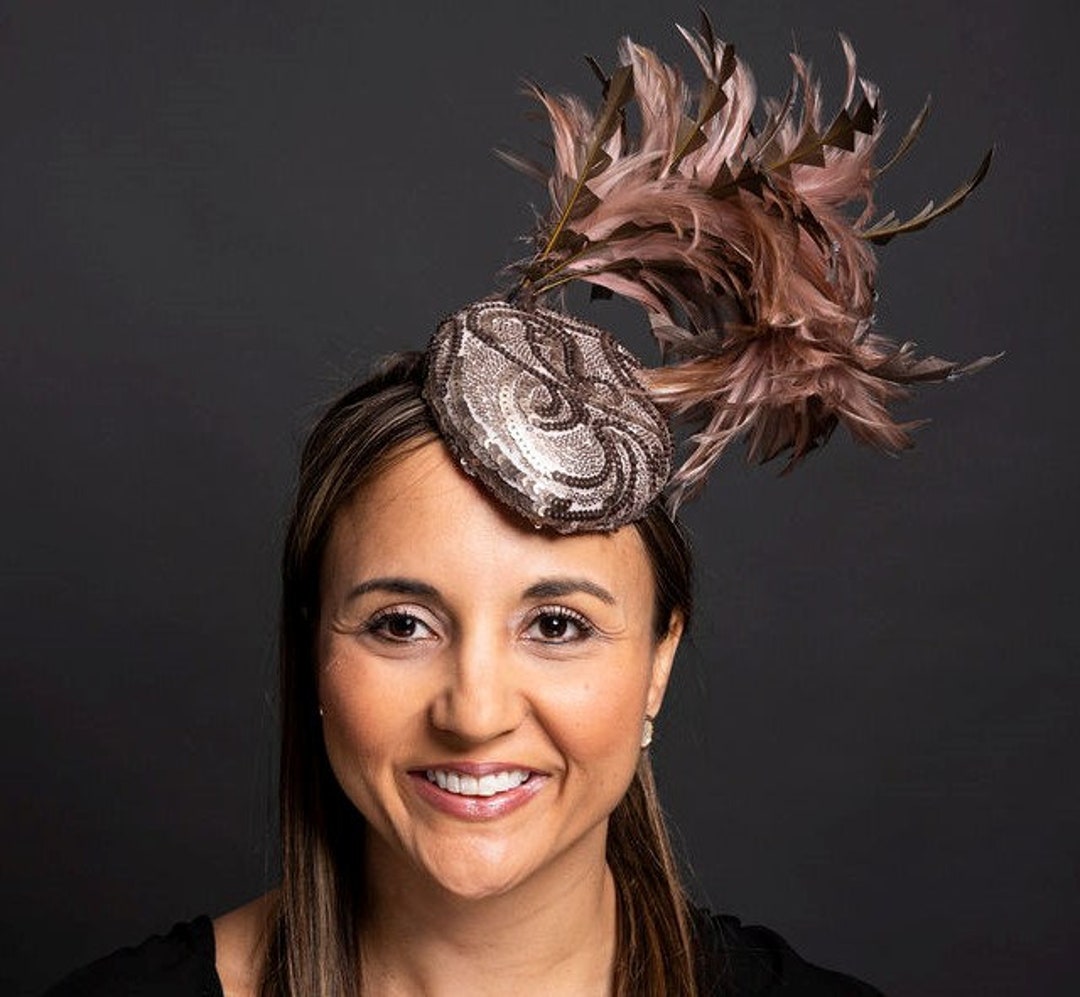 Bronze and Gun Metal Sequined Tear-drop Fascinator With Two-toned ...