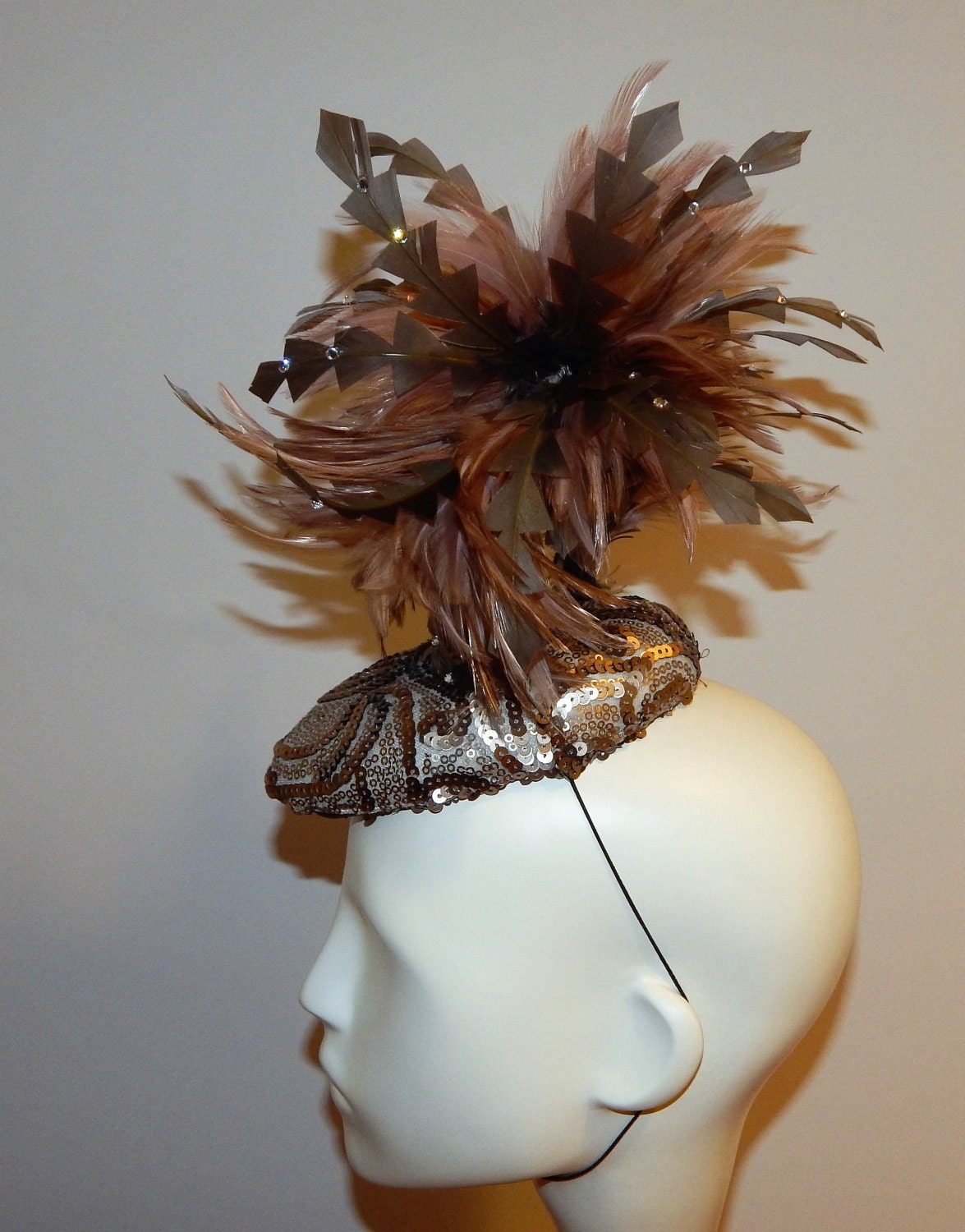 Bronze and Gun Metal Sequined Tear-drop Fascinator With - Etsy