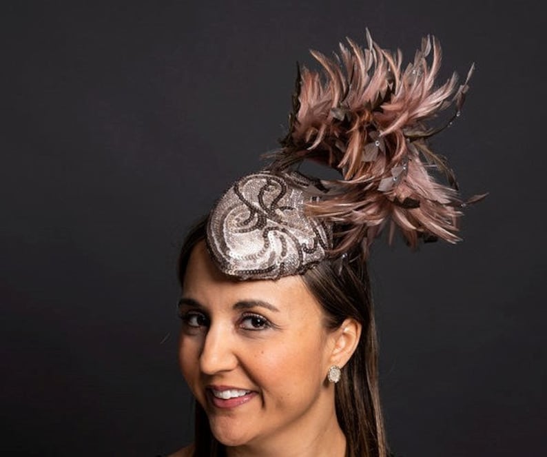 Bronze and Gun Metal Sequined Tear-drop Fascinator With - Etsy