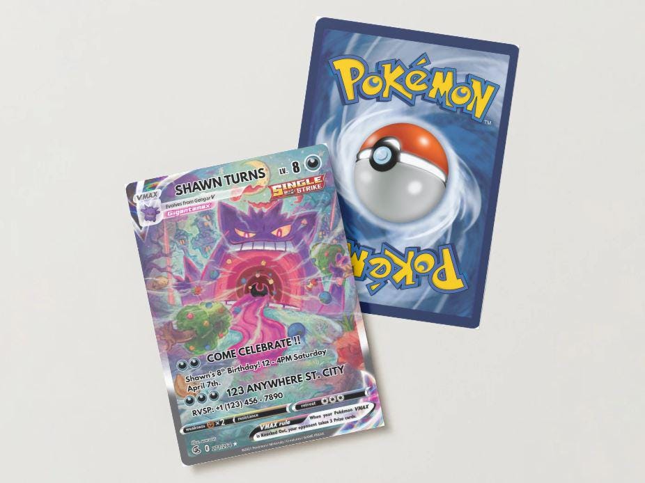 Editable Gengar VMAX Birthday Invitation, Pokemon Birthday Invitation ...