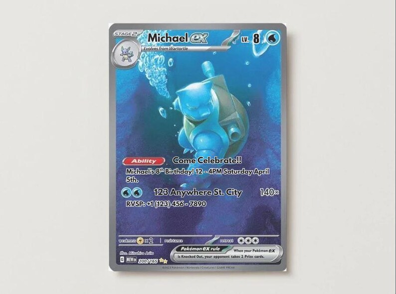 Editable Blastoise 151 Birthday Invitation, Pokemon Birthday Invitation ...