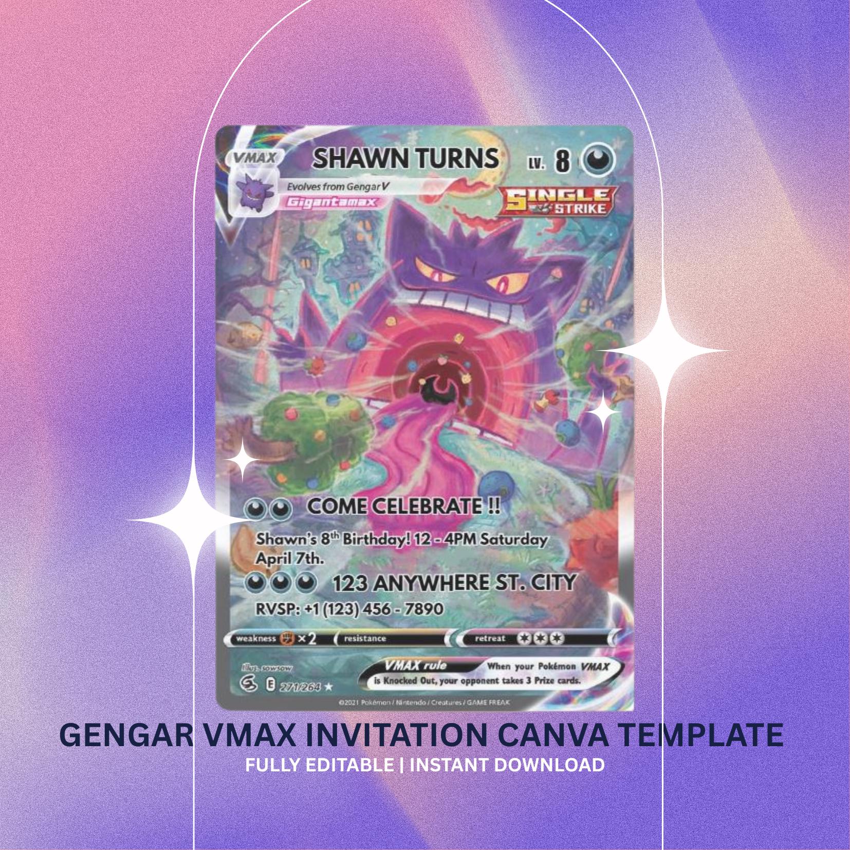 Editable Gengar VMAX Birthday Invitation, Pokemon Birthday Invitation ...