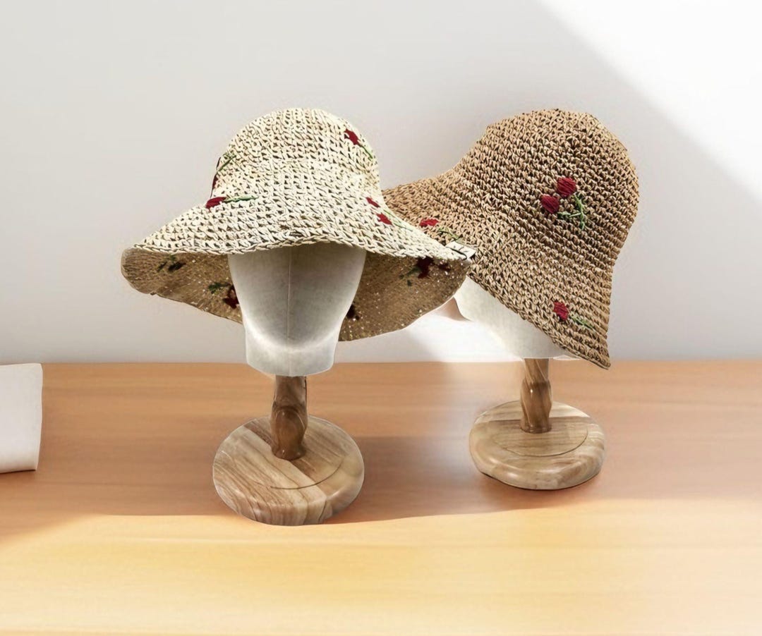 Cherry Detailed Straw Summer Bucket Sun Hat - Etsy