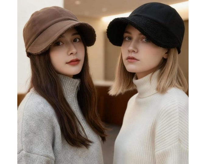 Fleeced Lined Wide Brim Cap With Adjustable Drawstring - Etsy