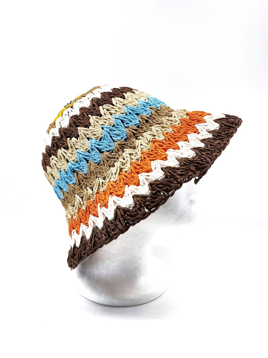Multi Color Stripe Straw Bucket Hat Sun Hat - Etsy