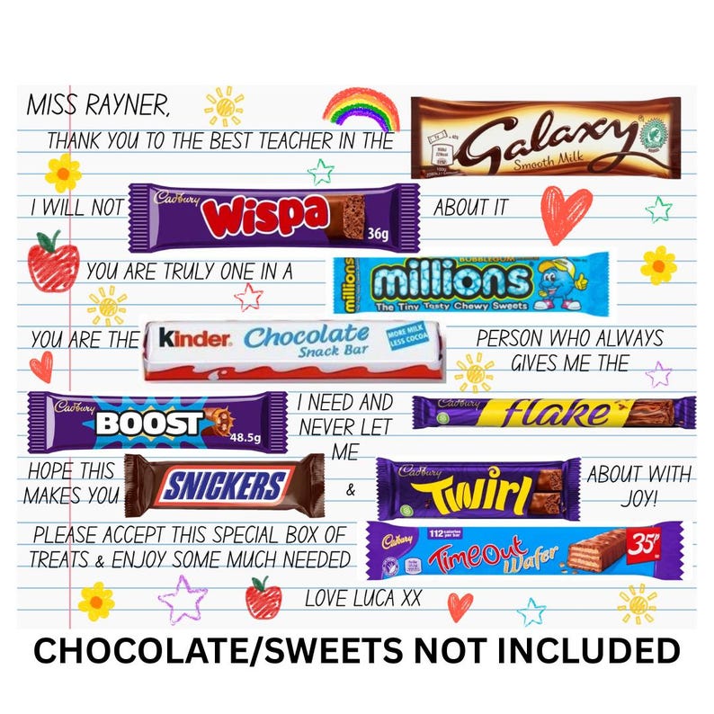 EDITABLE/PRINTABLE Thank You Teacher Chocolate Board/card - Etsy