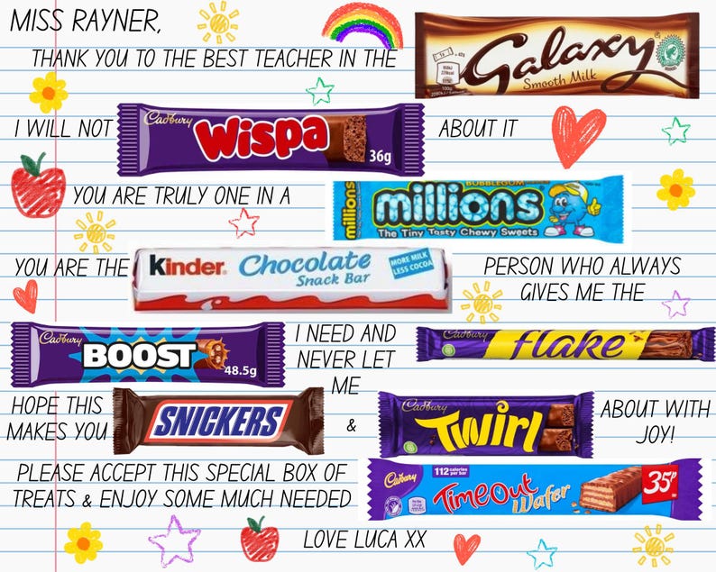 EDITABLE/PRINTABLE Thank You Teacher Chocolate Board/card - Etsy