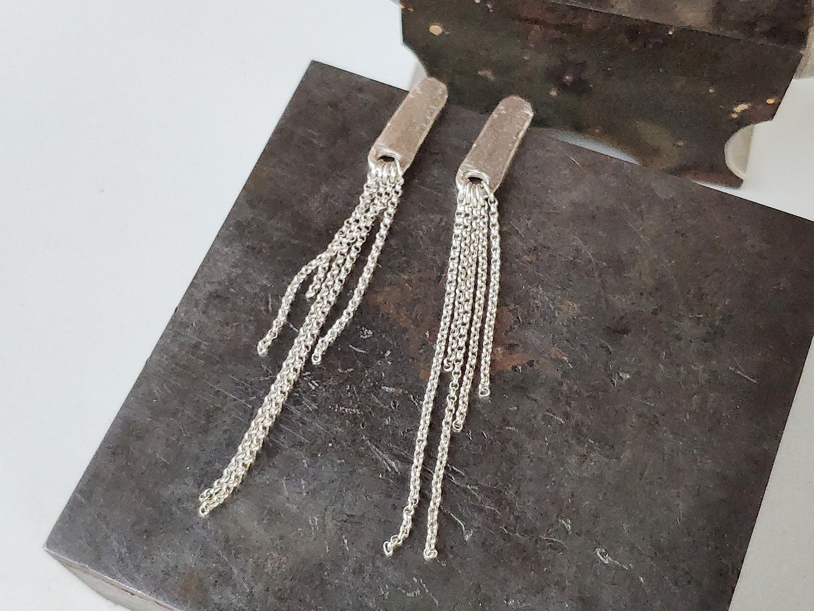 Silver Chain Earrings Dangle chain Earrings Long Chain | Etsy