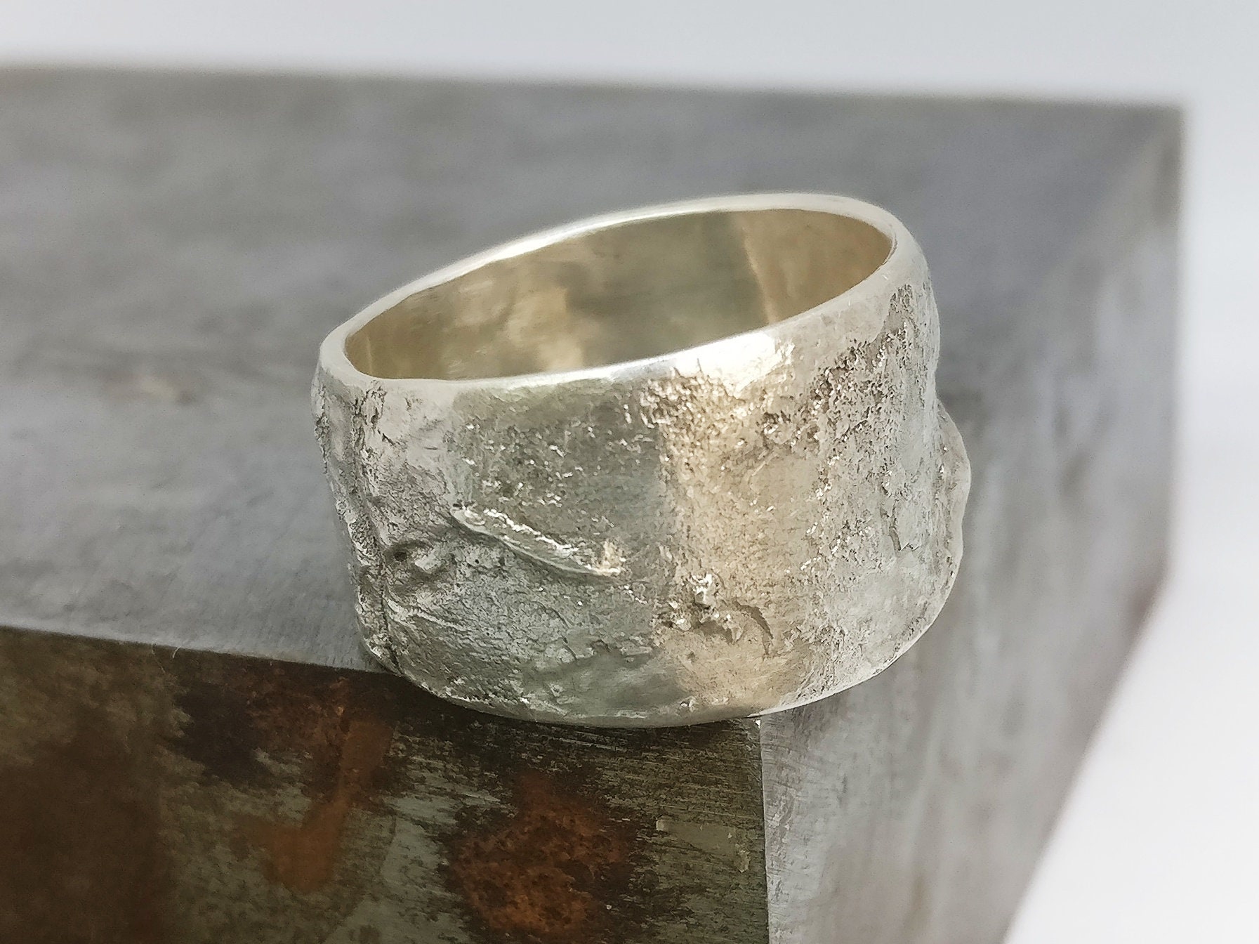 Large Silver Ring Statement Ring Textured Ring Mens Ring | Etsy