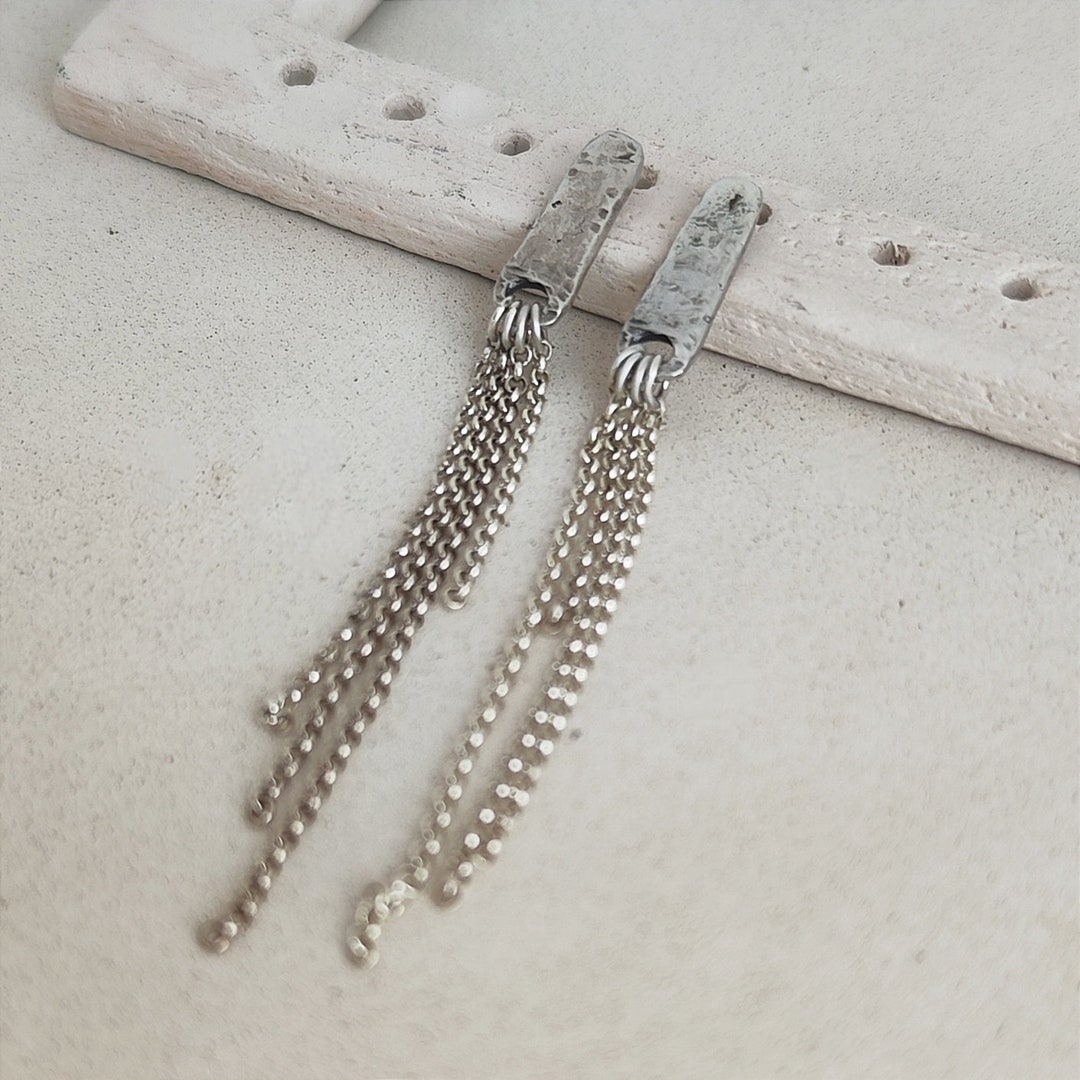 Silver Chain Earrings, Dangle Chain Earrings, Long Chain Earrings ...