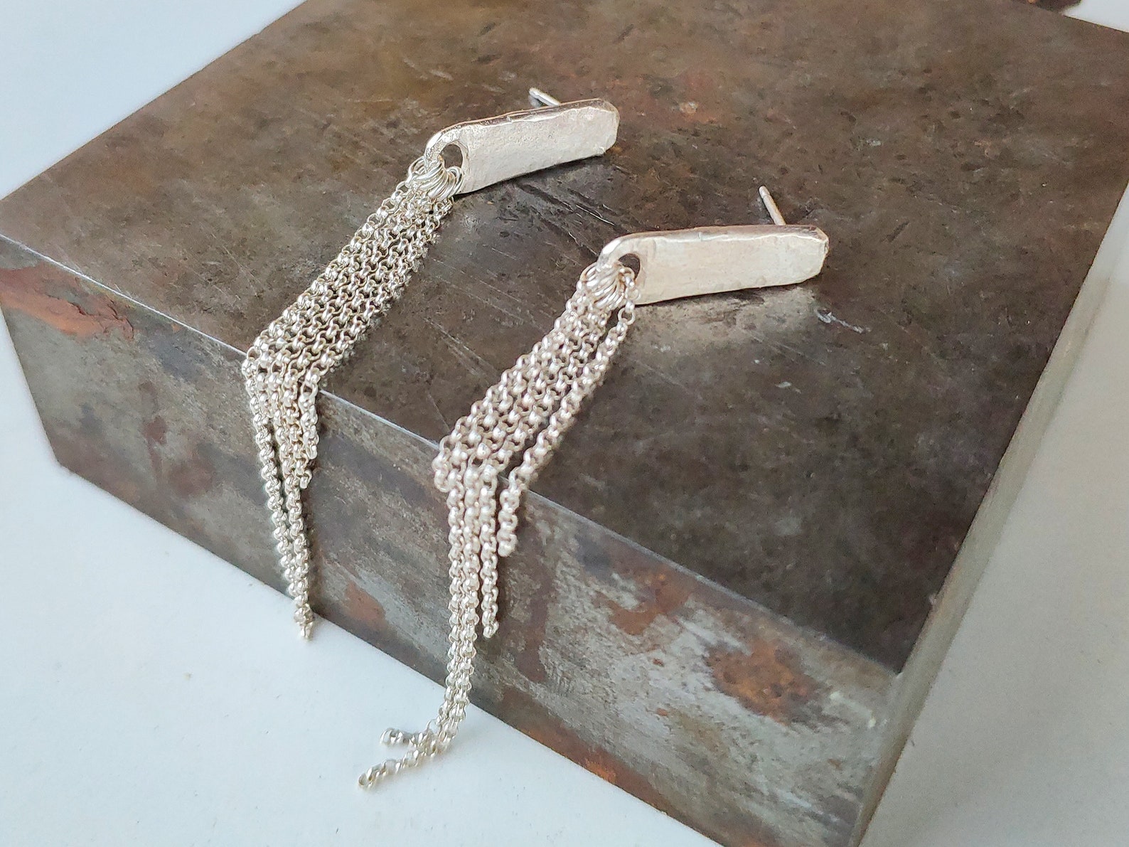 Silver Chain Earrings Dangle chain Earrings Long Chain | Etsy