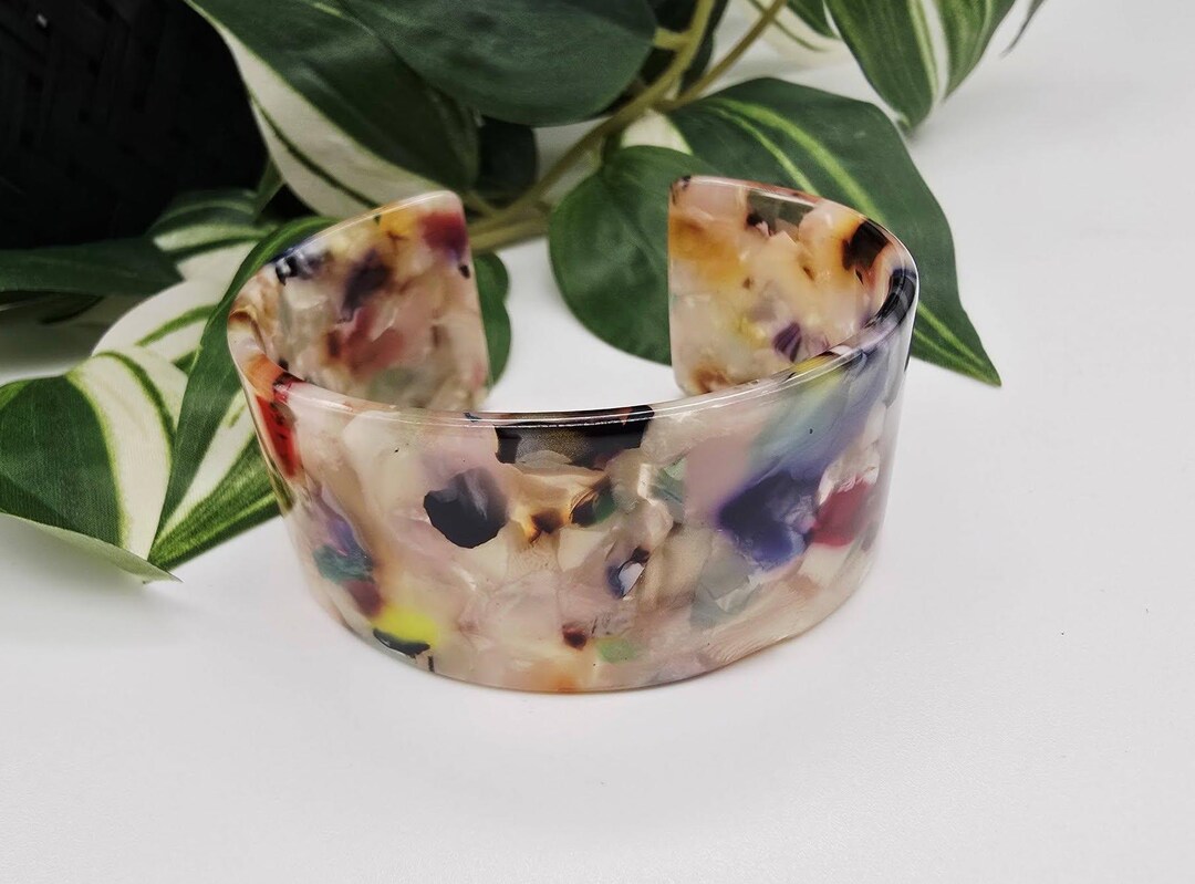 Acrylic Bracelet Multicoloured Mosaic Resin Cuff Bracelet, Summer ...