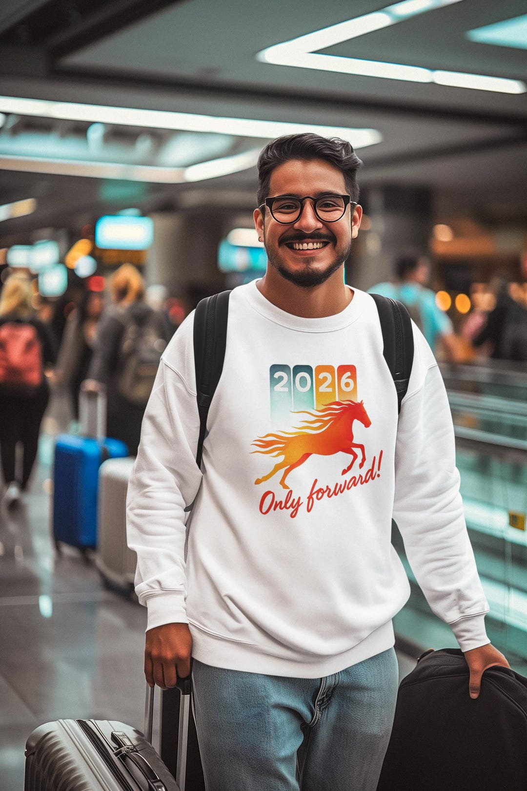 2026 Flaming Horse 'only Forward' Crewneck Sweatshirt, Motivational ...