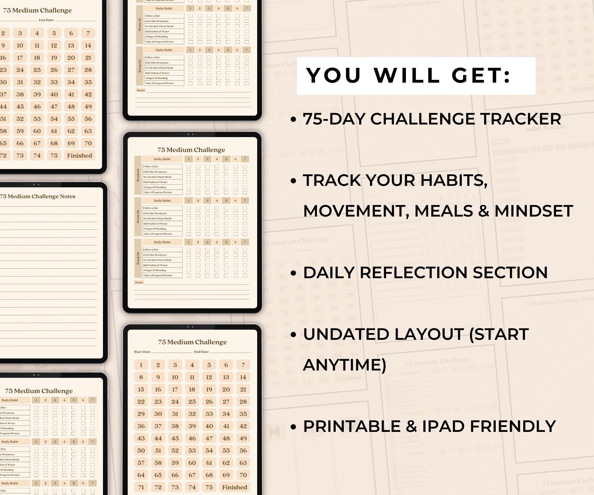 75 Day Challenge Planner: Self-discipline Habit Tracker (A4 PDF) - Etsy