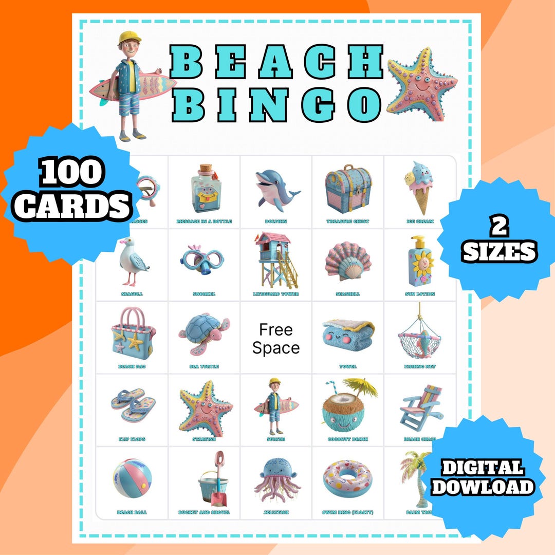 Beach Bingo Game – Printable Kids Activity – Summer Bingo Cards – Fun ...