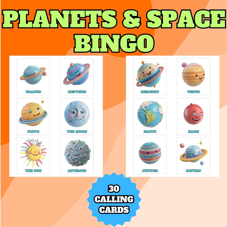 Planets & Space Bingo Game – Printable Kids Activity – Educational ...
