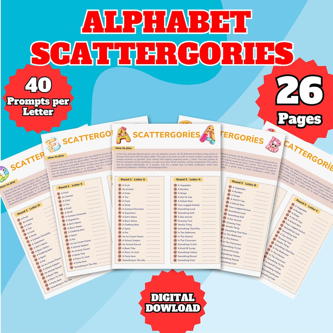 Alphabet Scattergories Game for Kids – 26 Printable Letter Rounds | Fun ...