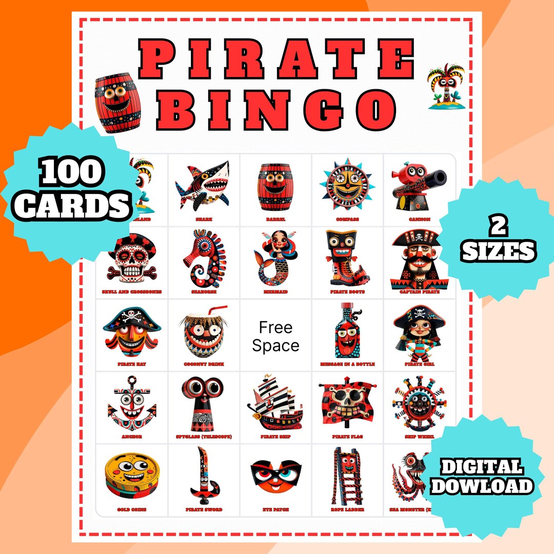 Pirate Bingo Game – Printable Kids Activity – Treasure Hunt Fun ...
