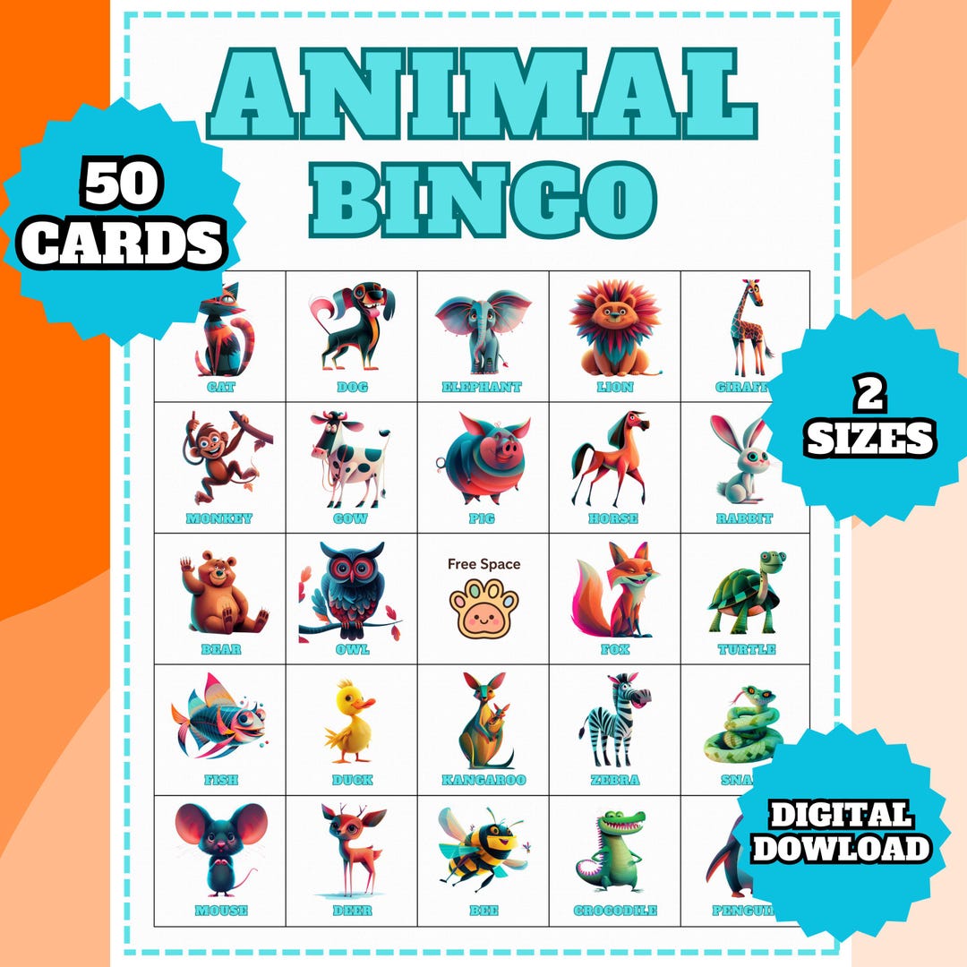 Animal Bingo Game – Printable Kids Activity – Educational Bingo Cards ...