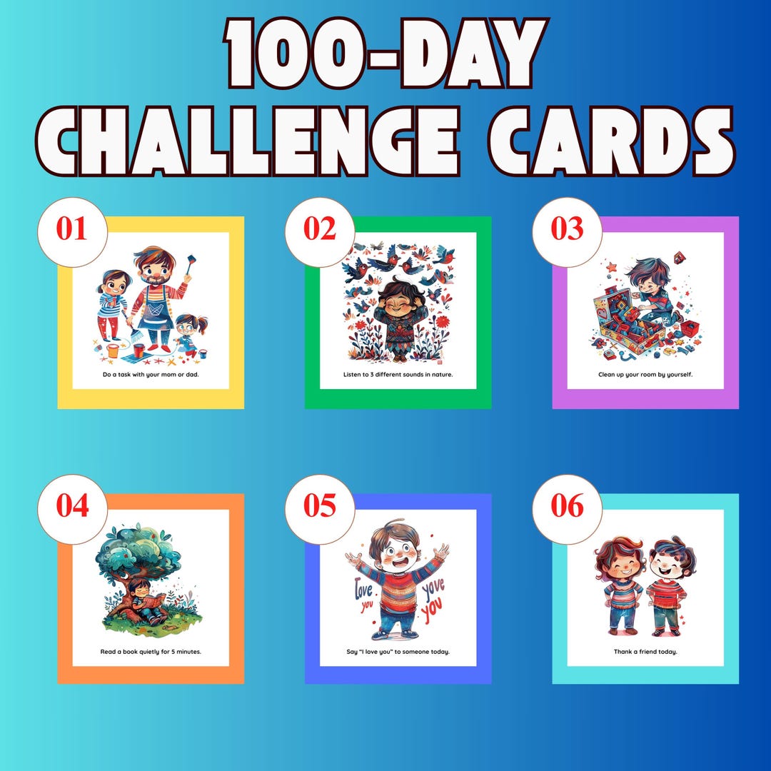 100-day Challenge Cards for Kids – Fun Daily Activities – Printable ...