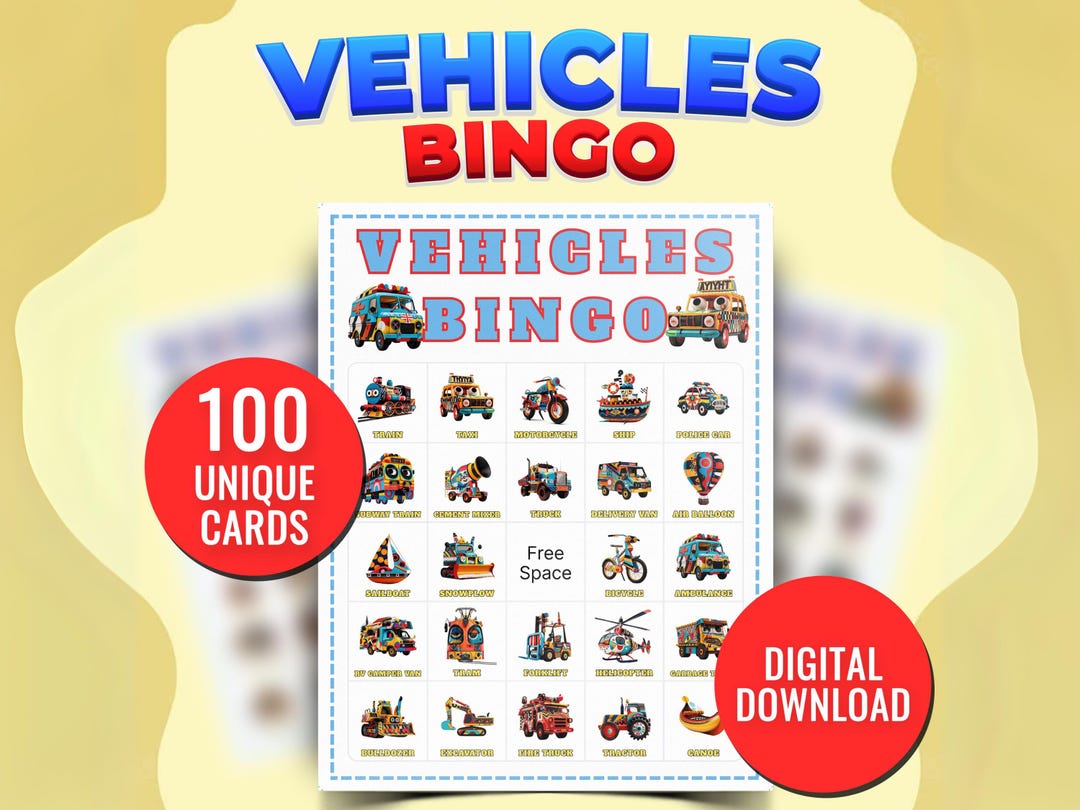 Colorful Vehicles Bingo Game – Printable Kids Activity – Learn ...
