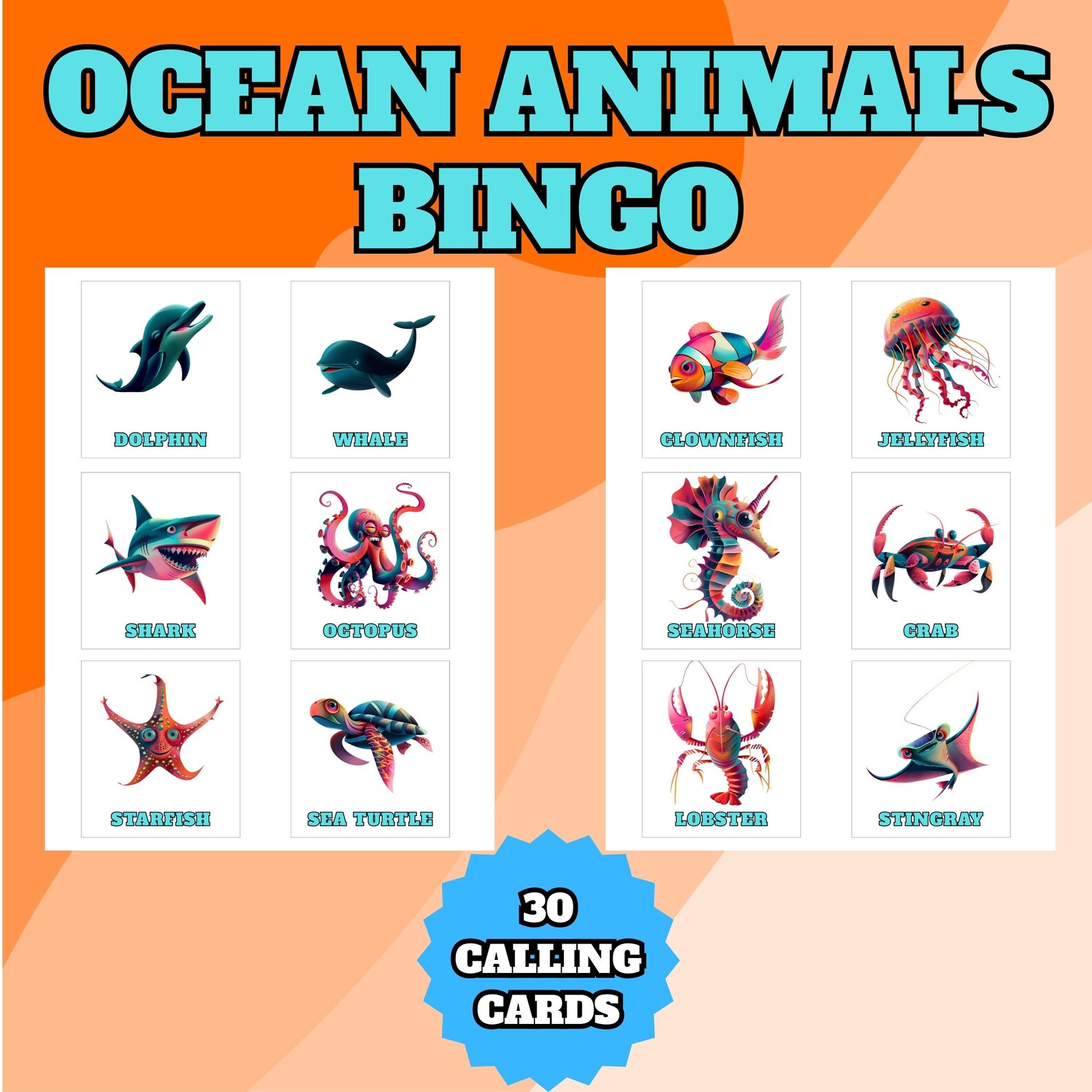 Ocean Animals Bingo Game – Printable Kids Activity – Educational Sea ...