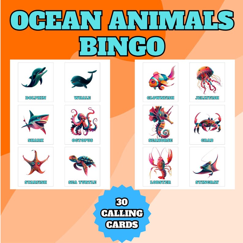 Ocean Animals Bingo Game – Printable Kids Activity – Educational Sea ...