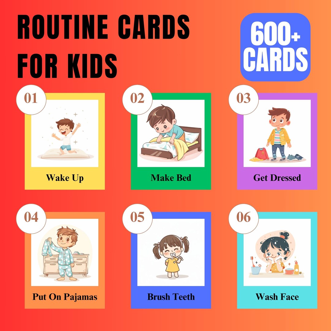 600 Kids Routine Cards – Visual Schedule, Montessori Chart, Editable ...