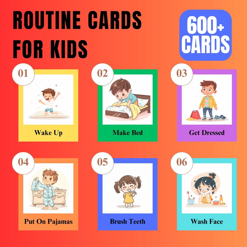 600 Kids Routine Cards – Visual Schedule, Montessori Chart, Editable ...