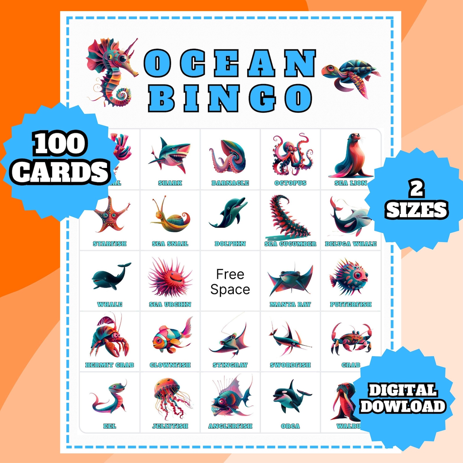 Ocean Animals Bingo Game – Printable Kids Activity – Educational Sea ...