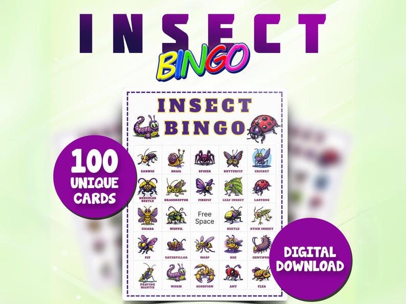 Insects Bingo Game – Printable Educational Activity for Kids – Bug Bingo Cards – Fun Nature Game ...
