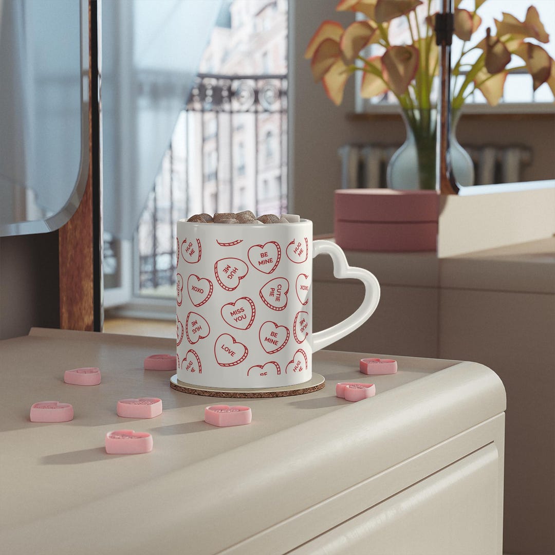 Valentine Hearts Messages Heart-shaped Mug | Romantic Love Coffee Tea ...