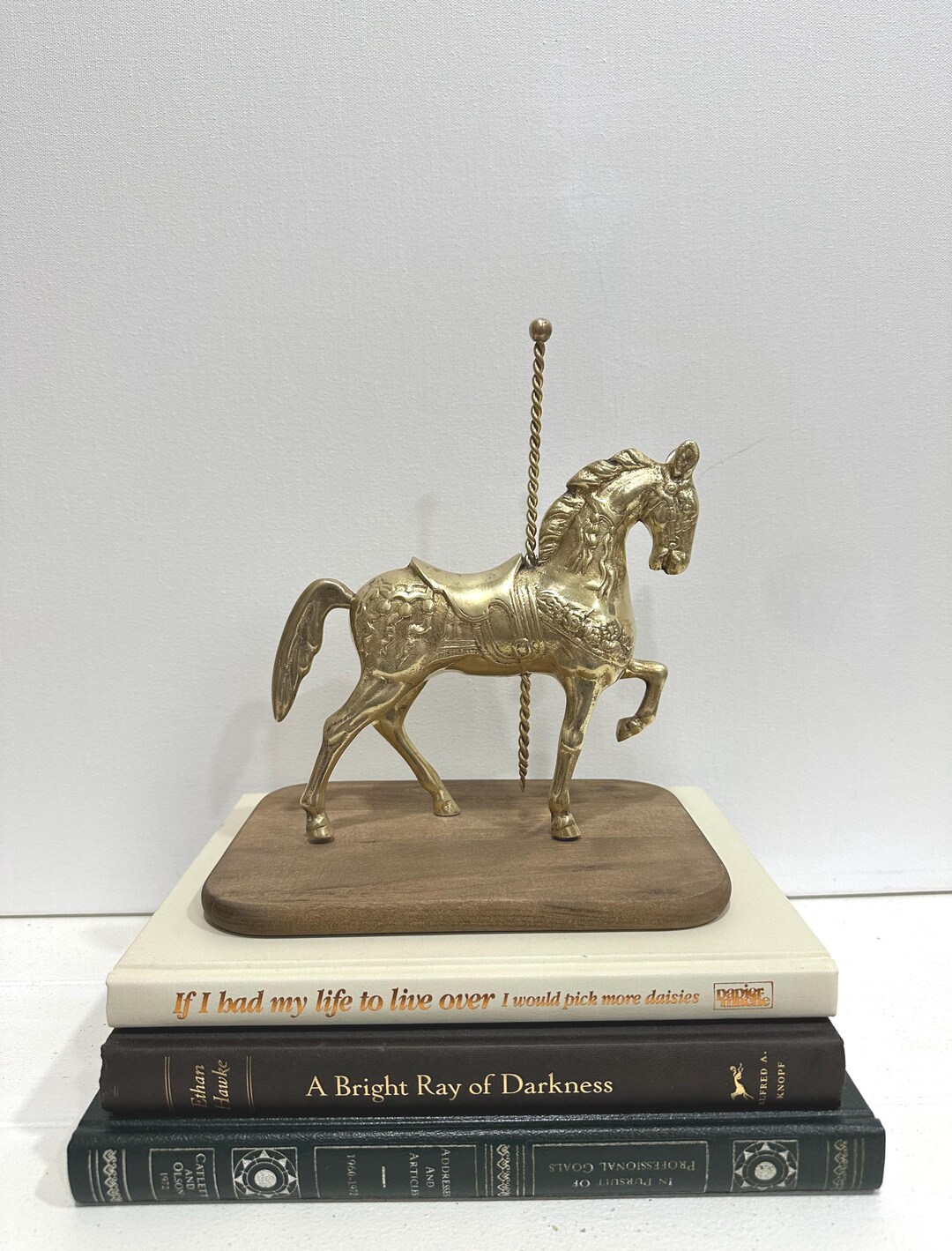 Heavy Vintage Solid Brass Carousel Horse Figurine on Wooden Base-home ...