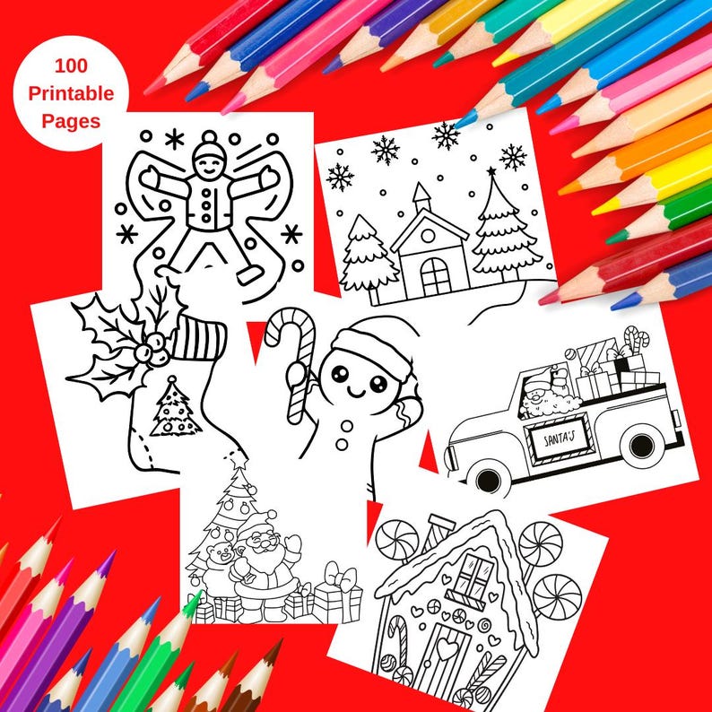 100 Christmas Coloring Pages for Kids, Printable Christmas Coloring ...