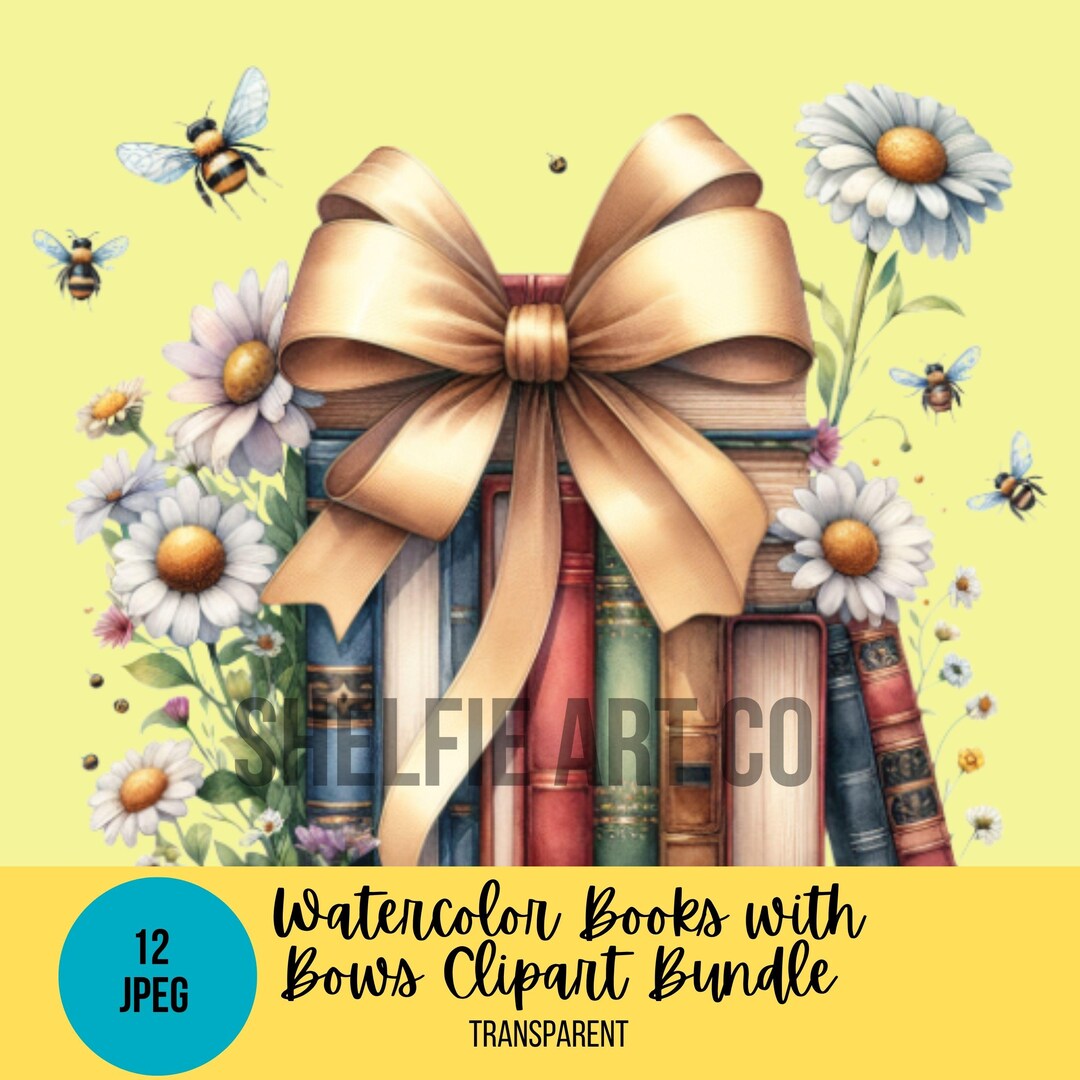 12 Books and Bows Transparent Clipart Bundle | Watercolor Books With ...
