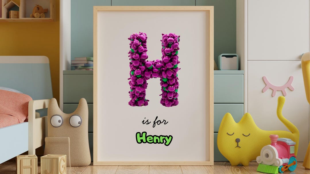 Personalized Letter Art With Barney the Dinosaur | Custom Name Kids ...