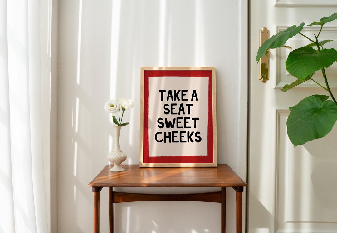 Take A Seat Sweet Cheeks Print: Red Funny Red Bathroom Art (instant ...