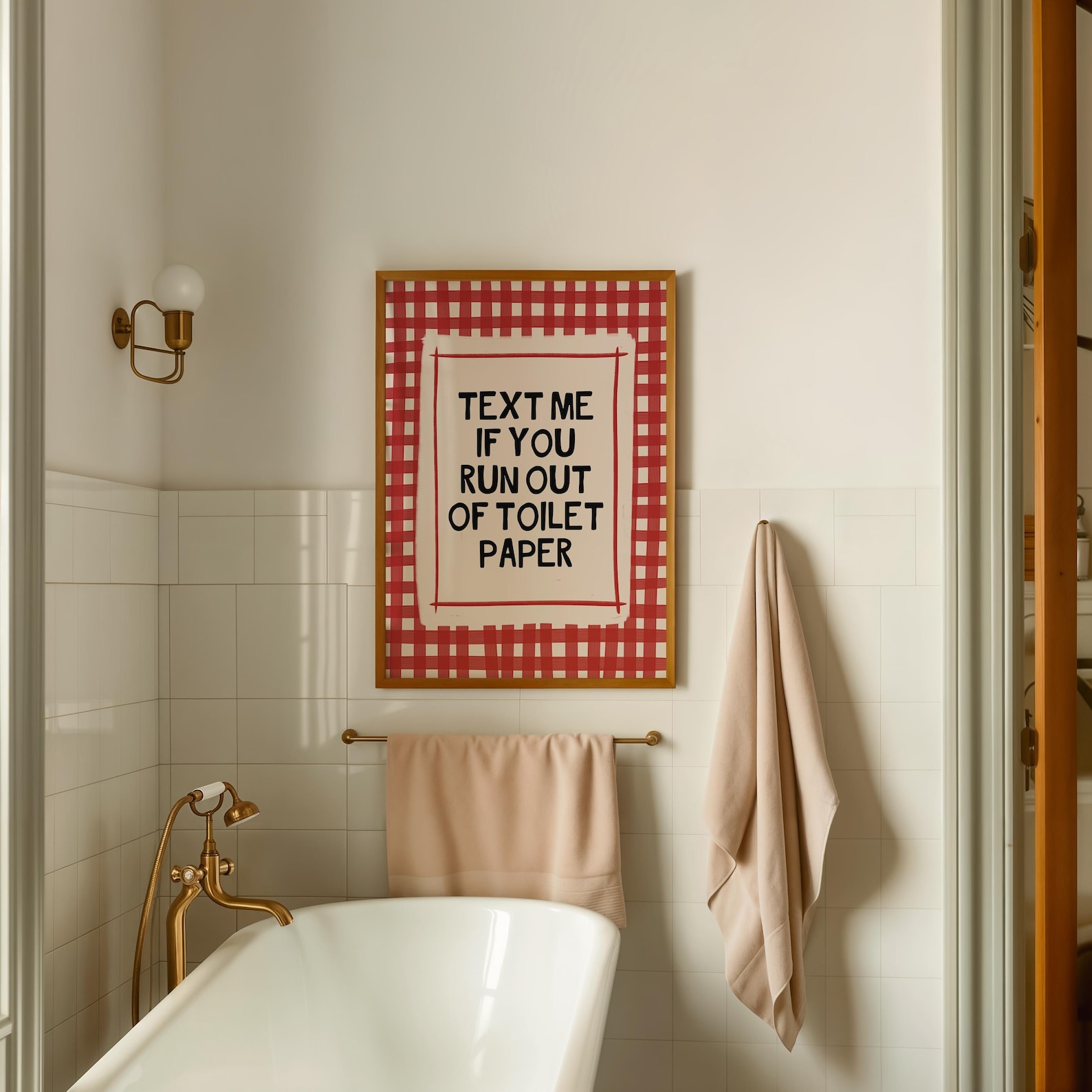 Text Me Toilet Paper Quote Print: Red Funny Bathroom Art Print (instant ...
