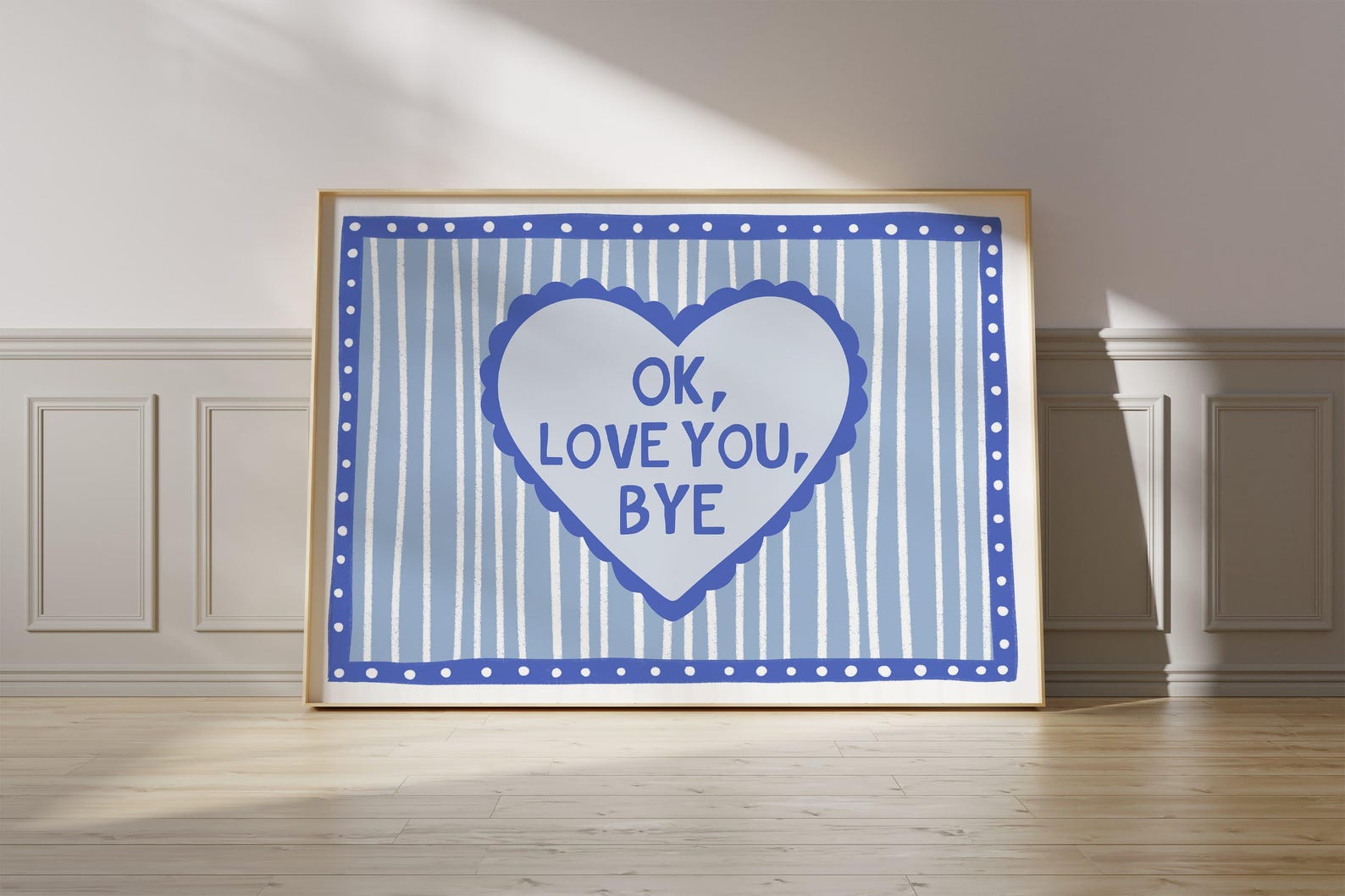 Love You Bye Print: Blue Stripe Quote, Eclectic Wall Art (instant ...