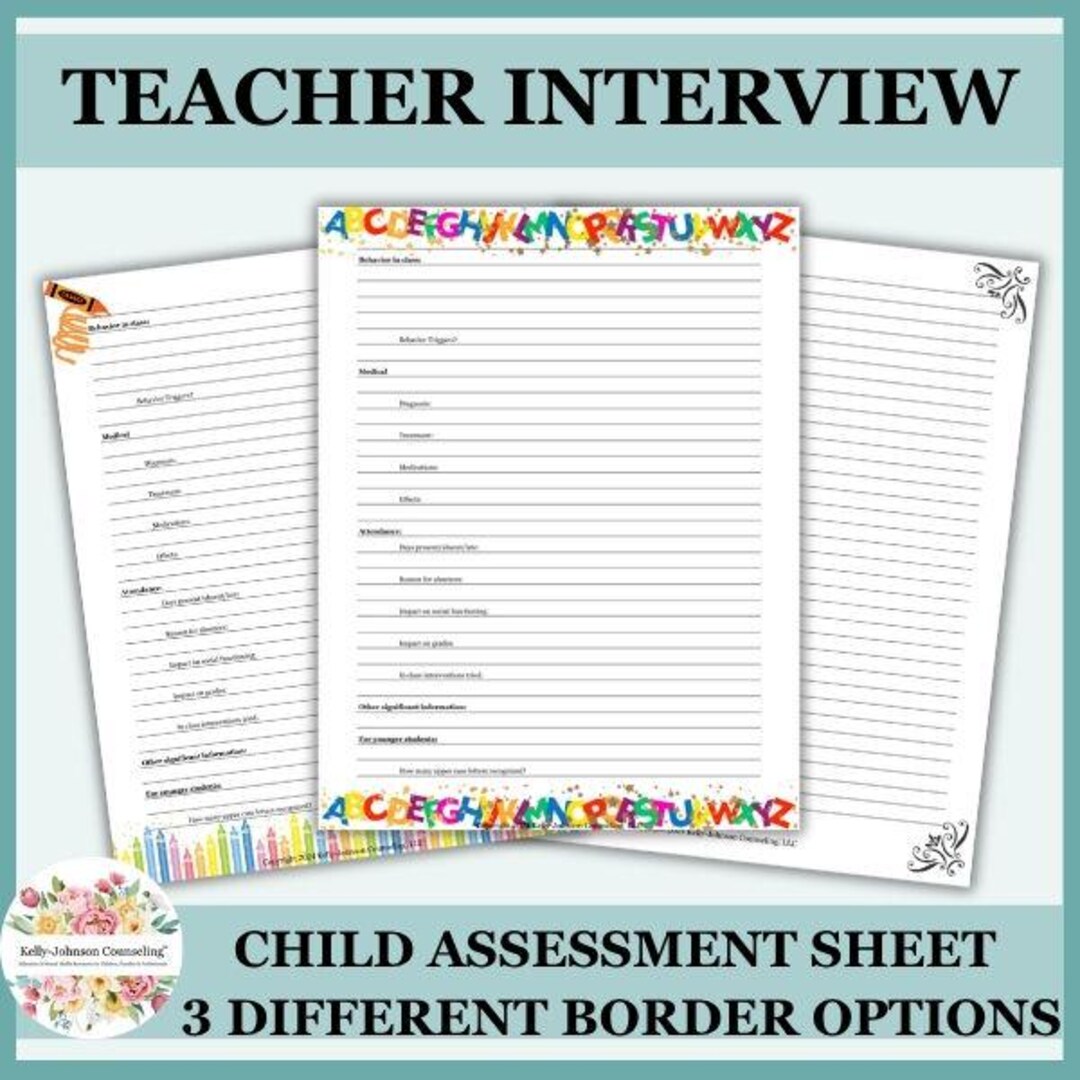 Teacher Interview Form for Mental Health Professionals | Editable ...