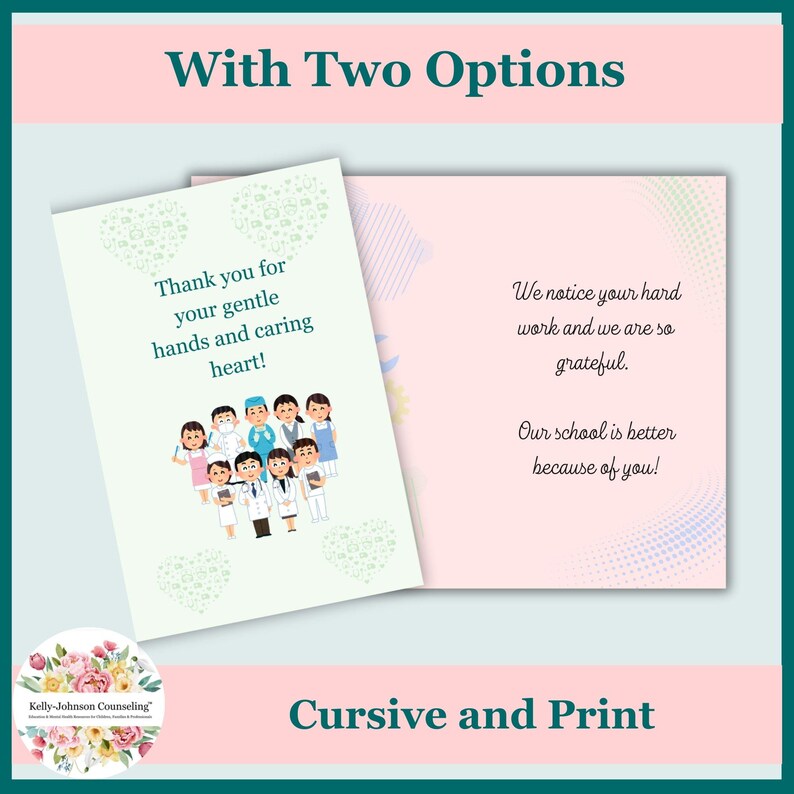 Appreciation Thank You Cards for School Employees - Nurses, Maintenance ...