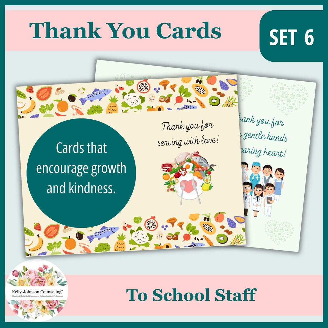 Appreciation Thank You Cards for School Employees - Nurses, Maintenance ...