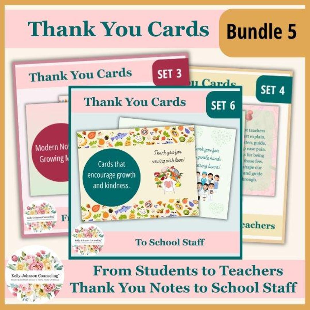Thank You Card Bundle From Students (K–8) to Teachers and Staff ...