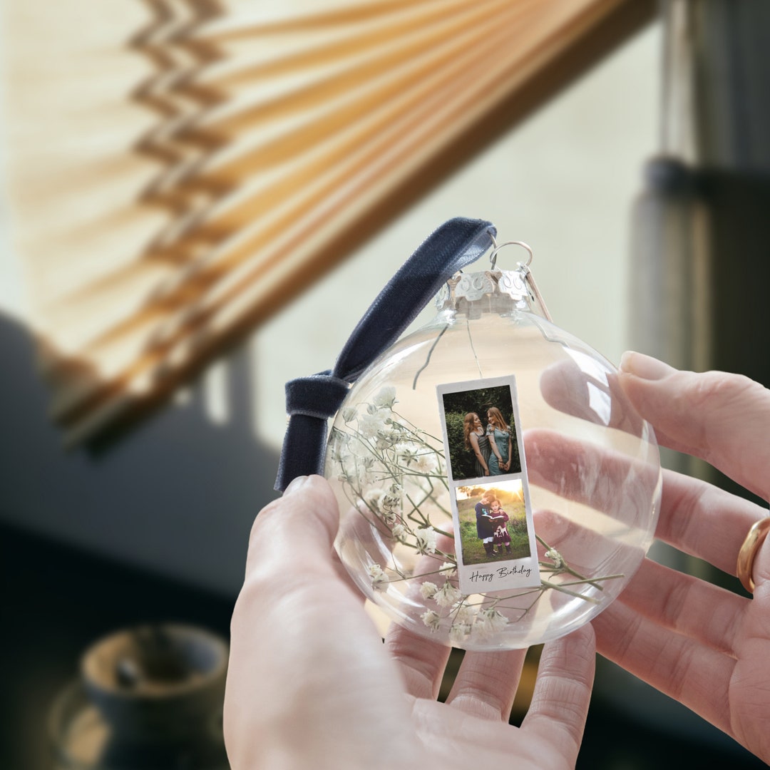 Personalized Photo Glass Bauble: Birthday Gift With Dried Flowers - Etsy