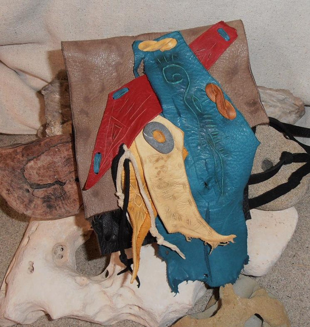 Bright Path- This Wisdom Bag Features Multi Colored Leather, Carving, a ...